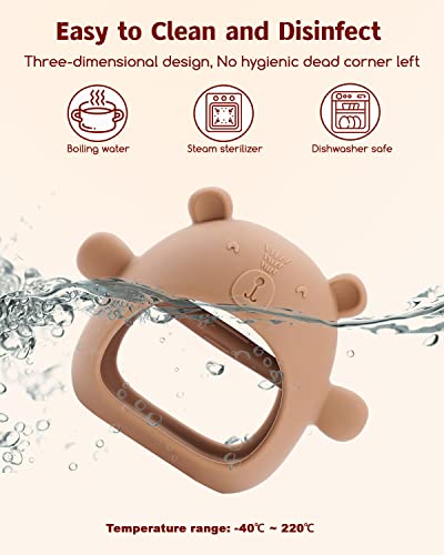Teething Toys for Babies 3-6 Months, AEOLZ Anti-drop Silicone Bear Baby Mitten Teether Toy for Teething Relief, Infants Sucking Needs Chew Toy, BPA Free