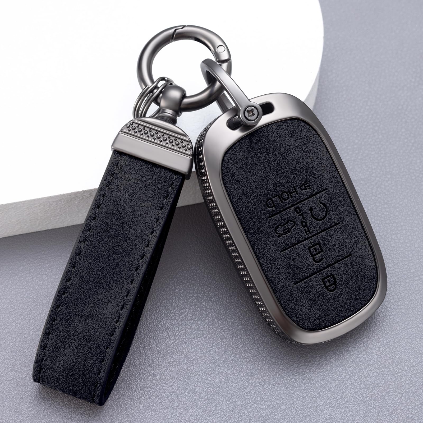 YO&YOYE Compatible with Honda Key Fob Cover with Keychain Leather Key Case Protector for 2022 Honda Accord Civic CRV Pilot Odyssey 11th Gen Smart Key Case Holder (Black)