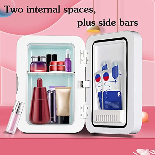 YUNYN Mini Fridge for Bedroom, 8L Skincare Fridge with LED Mirror, Beauty Fridge, Portable Small Refrigerator, Mini Fridge for Makeup, Skincare, Drinks (White)