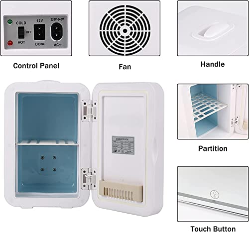 YUNYN Mini Fridge for Bedroom, 8L Skincare Fridge with LED Mirror, Beauty Fridge, Portable Small Refrigerator, Mini Fridge for Makeup, Skincare, Drinks (White)