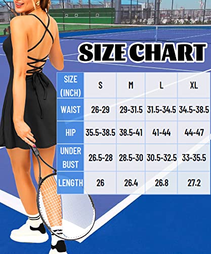 Coloquin Tennis Dress with Built in Shorts and Bra Backless Golf Workout Athletic Dress with Pockets