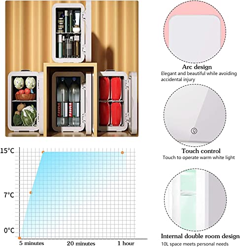 YUNYN Mini Fridge for Bedroom, 8L Skincare Fridge with LED Mirror, Beauty Fridge, Portable Small Refrigerator, Mini Fridge for Makeup, Skincare, Drinks (White)