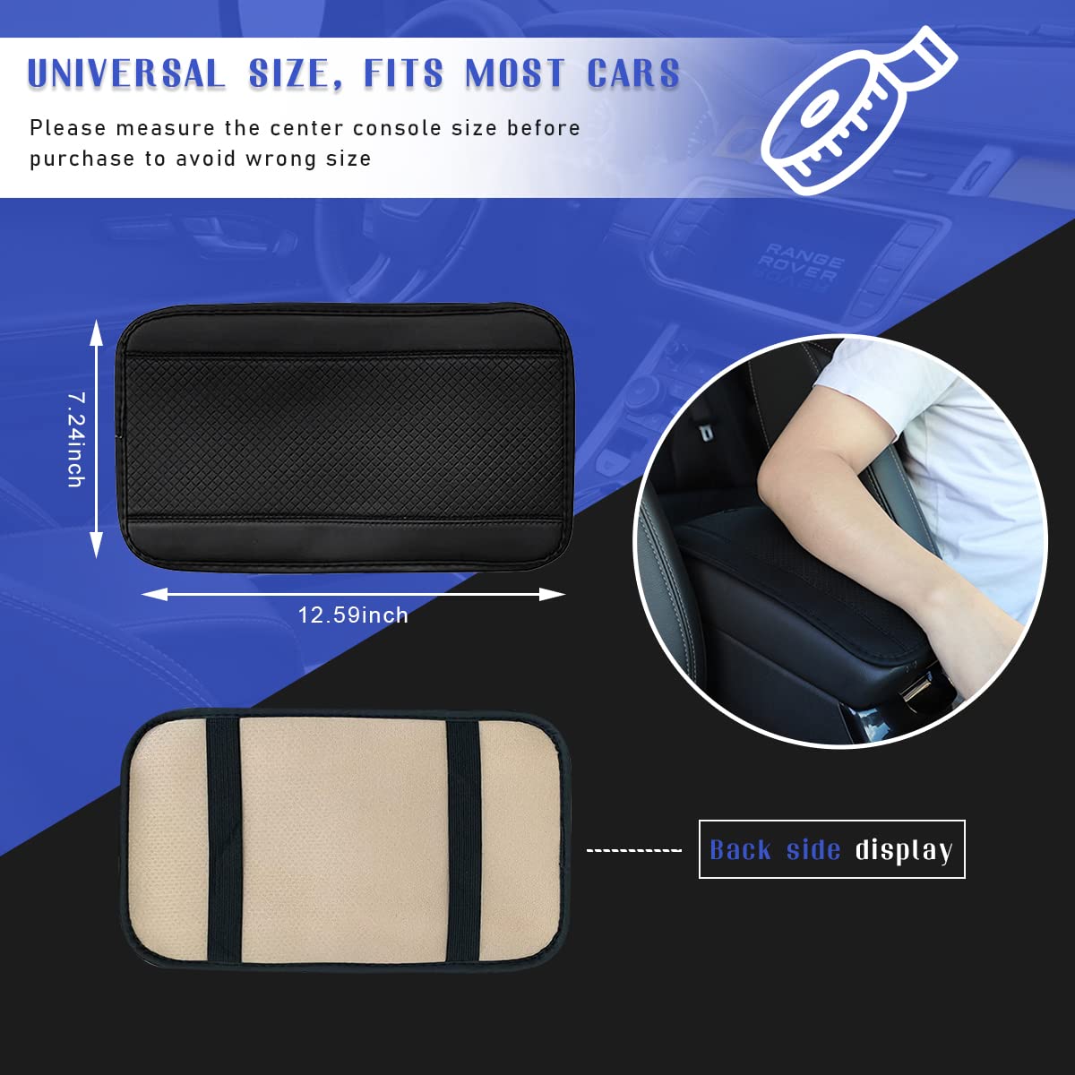 Ziciner Leather Car Center Console Cushion Pad, Auto Waterproof Armrest Seat Box Protector, Automotive Interior Decor Accessories Protection Universal for Most Vehicles, SUV, Truck (Black-A)