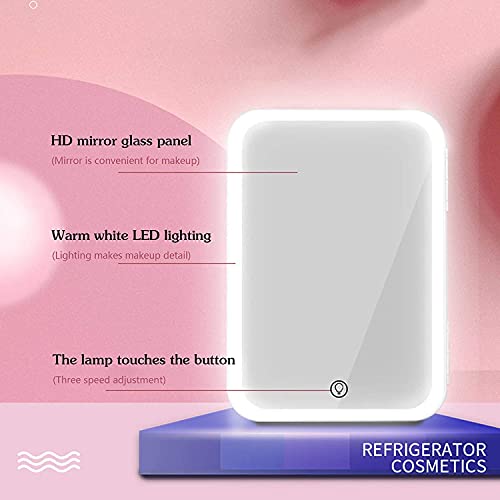 YUNYN Mini Fridge for Bedroom, 8L Skincare Fridge with LED Mirror, Beauty Fridge, Portable Small Refrigerator, Mini Fridge for Makeup, Skincare, Drinks (White)