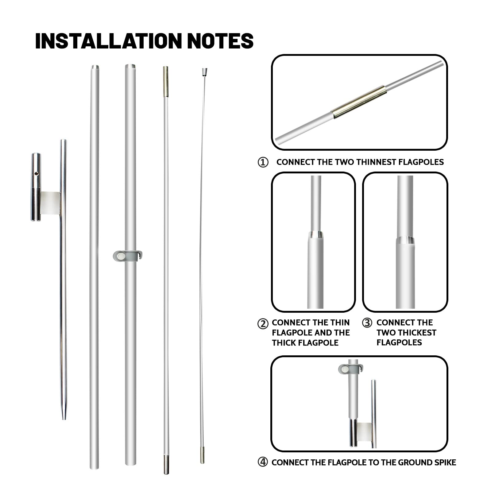 QSUM Swooper Flag Pole Kit, 11ft Windless Swooper Flagpole Fits 8ft Flags with Stainless Aluminum Alloy, Heavy Duty Ground Stake Base, for Outdoor Business Advertising