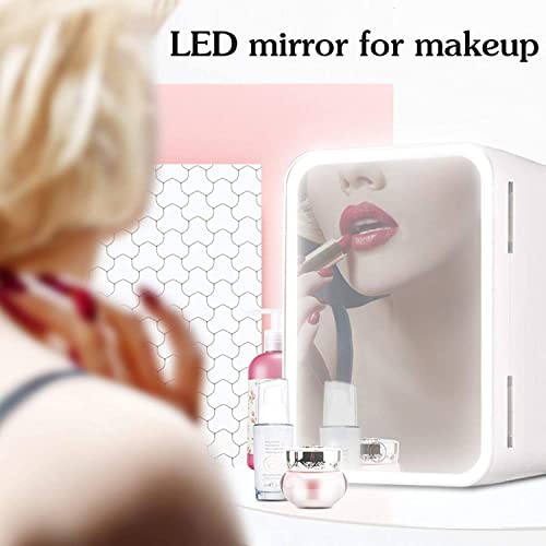 YUNYN Mini Fridge for Bedroom, 8L Skincare Fridge with LED Mirror, Beauty Fridge, Portable Small Refrigerator, Mini Fridge for Makeup, Skincare, Drinks (White)