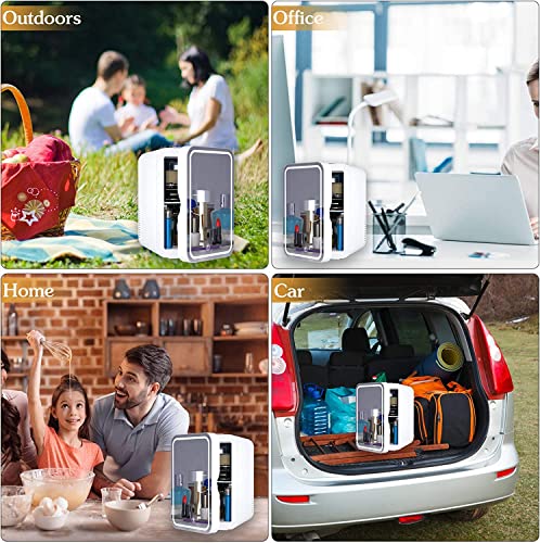 YUNYN Mini Fridge for Bedroom, 8L Skincare Fridge with LED Mirror, Beauty Fridge, Portable Small Refrigerator, Mini Fridge for Makeup, Skincare, Drinks (White)
