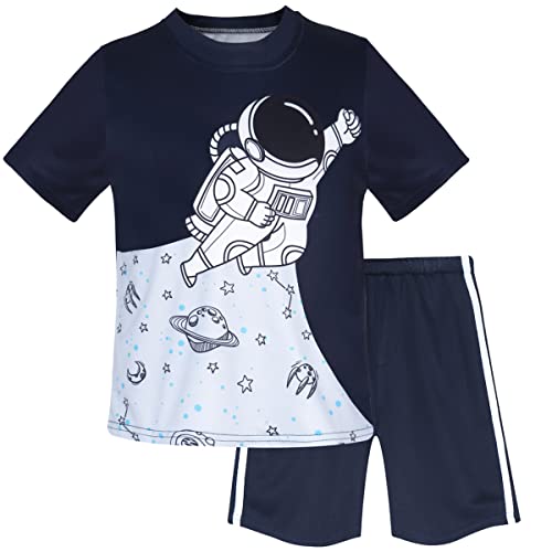 Vopawetty Boys Clothing Sets Athletic Short Sleeve T-Shirt and Shorts Outfit Set Flying Astronaut - 10 Years