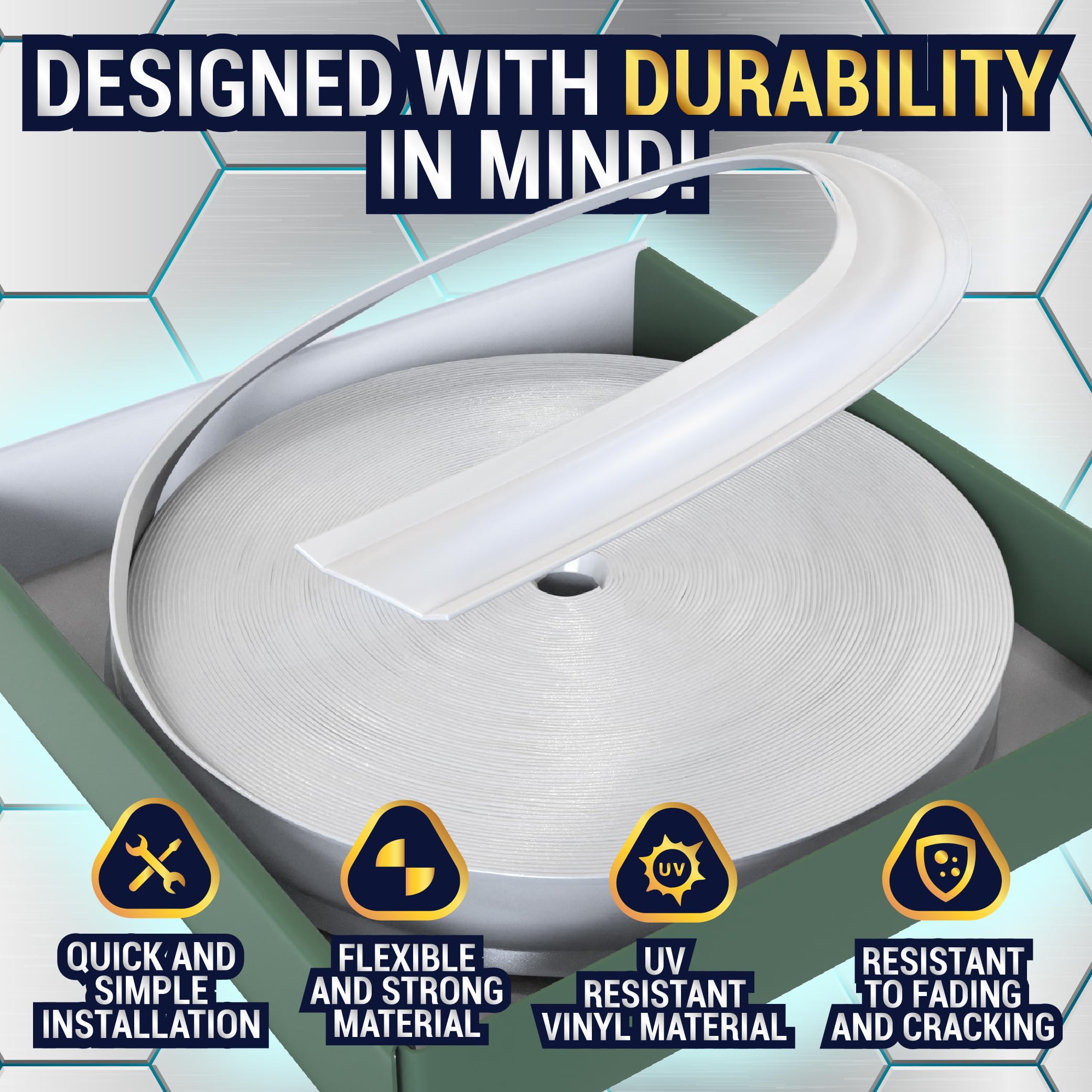 LATCH.IT RV Trim Molding Insert 7/8" (White) | 100’ RV Trim Molding Exterior | UV-Resistant Vinyl RV Corner Molding | Durable RV Molding Insert | Protect RV Exterior w/Vinyl RV Trim