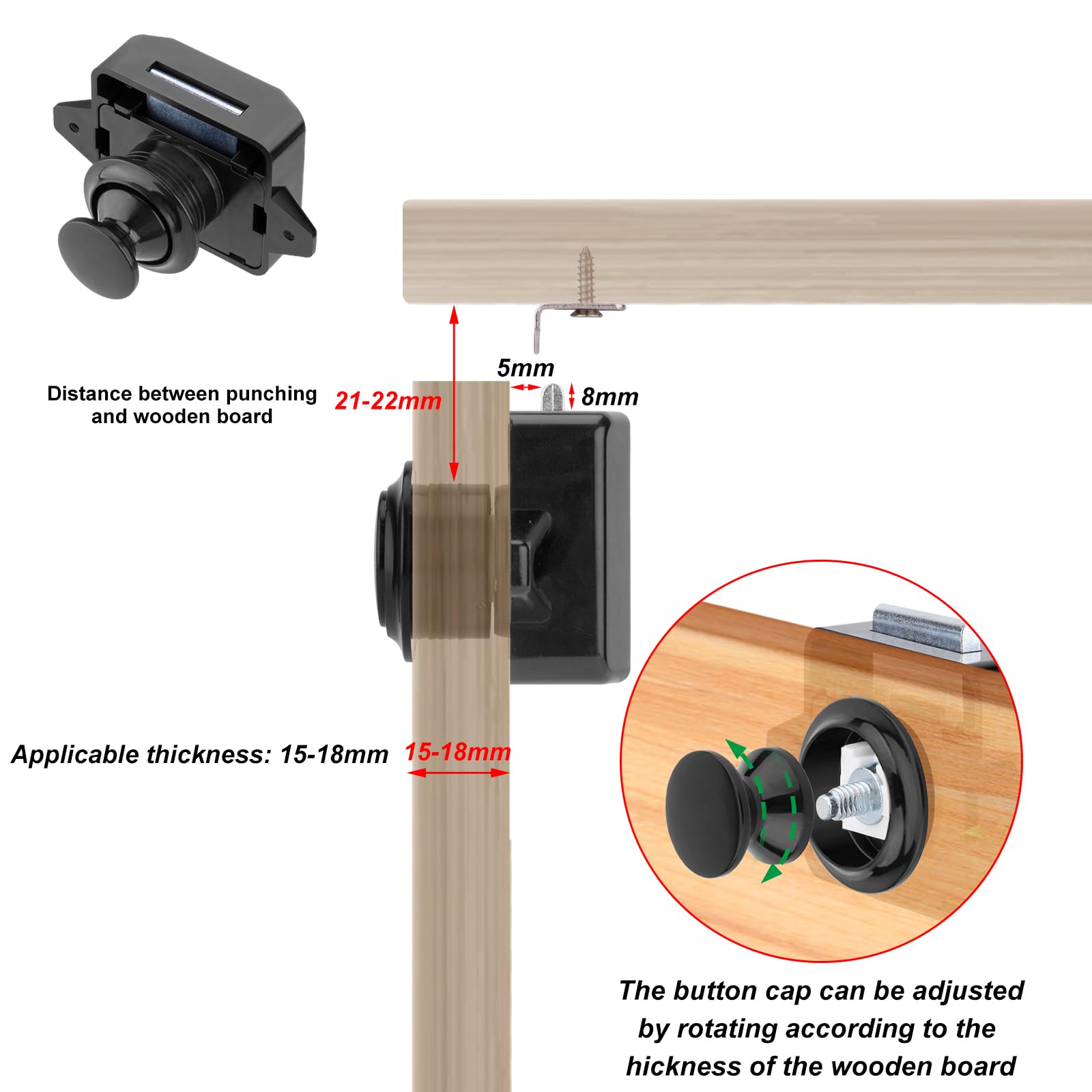 CXQamitao 5 Pack Push Button Latch Cabinet Door Catch Keyless Cupboard Locks for RV Motorhome Camper Caravan Home Yachts,Zinc Alloy&Black