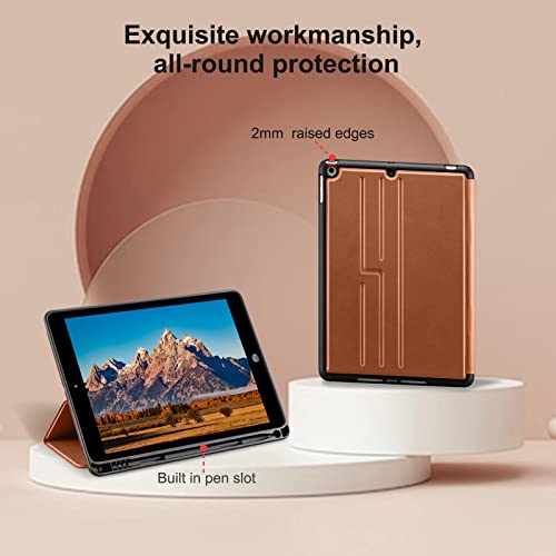Case for iPad 9th / 8th / 7th Gen Case (2021/2020/2019) 10.2 Inch - Premium Leather Business Edition with Built-in Apple Pencil Holder - Auto Wake/Sleep - Orange