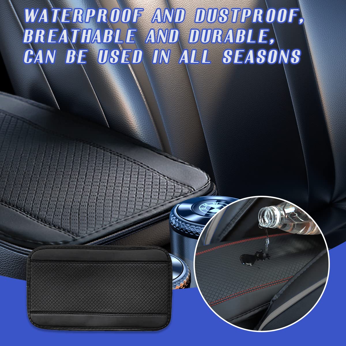 Ziciner Leather Car Center Console Cushion Pad, Auto Waterproof Armrest Seat Box Protector, Automotive Interior Decor Accessories Protection Universal for Most Vehicles, SUV, Truck (Black-A)