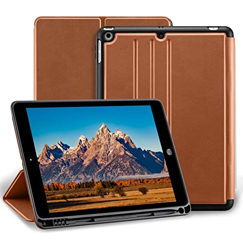Case for iPad 9th / 8th / 7th Gen Case (2021/2020/2019) 10.2 Inch - Premium Leather Business Edition with Built-in Apple Pencil Holder - Auto Wake/Sleep - Orange