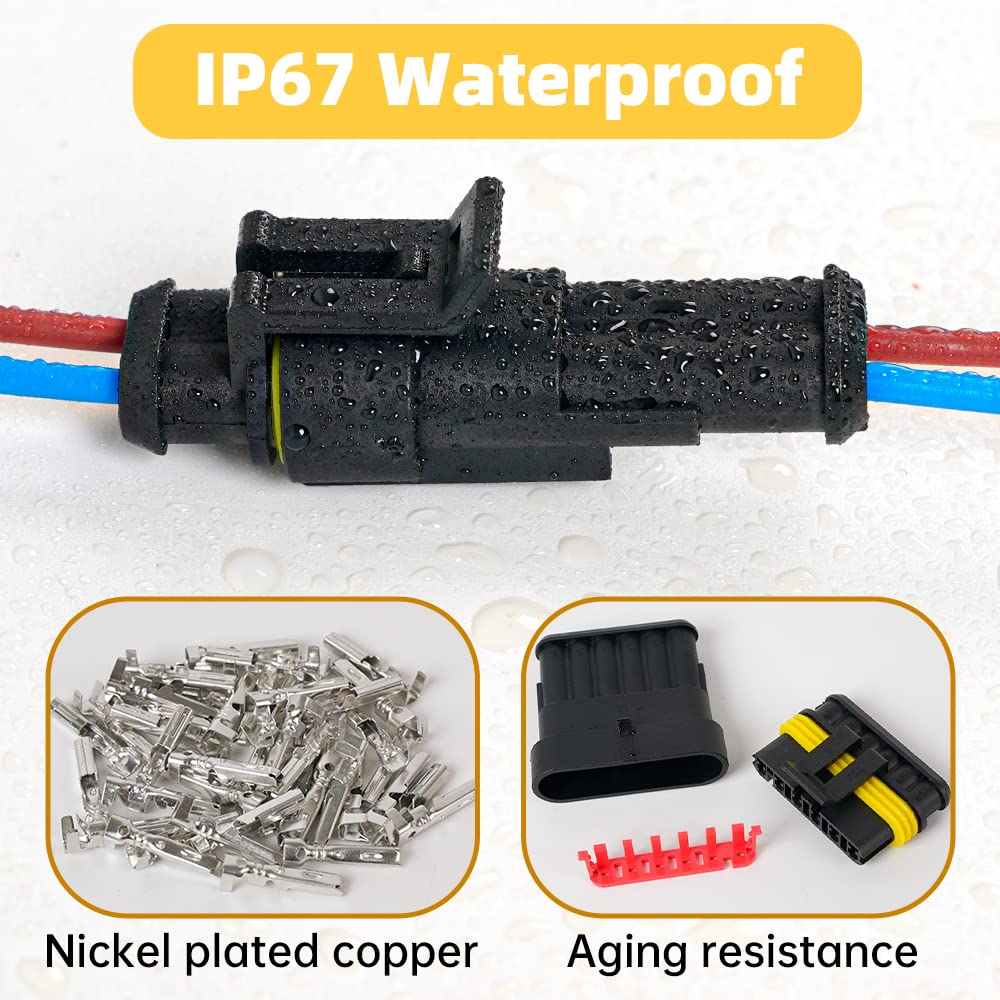 Amliber 798Pcs 50 Kits Waterproof Automotive Electrical Connector Terminals 1/2/3/4/5/6 Male&Female Pin Automotive Wire Connectors Kit for Car Motorcycle Marine 22-16 AWG