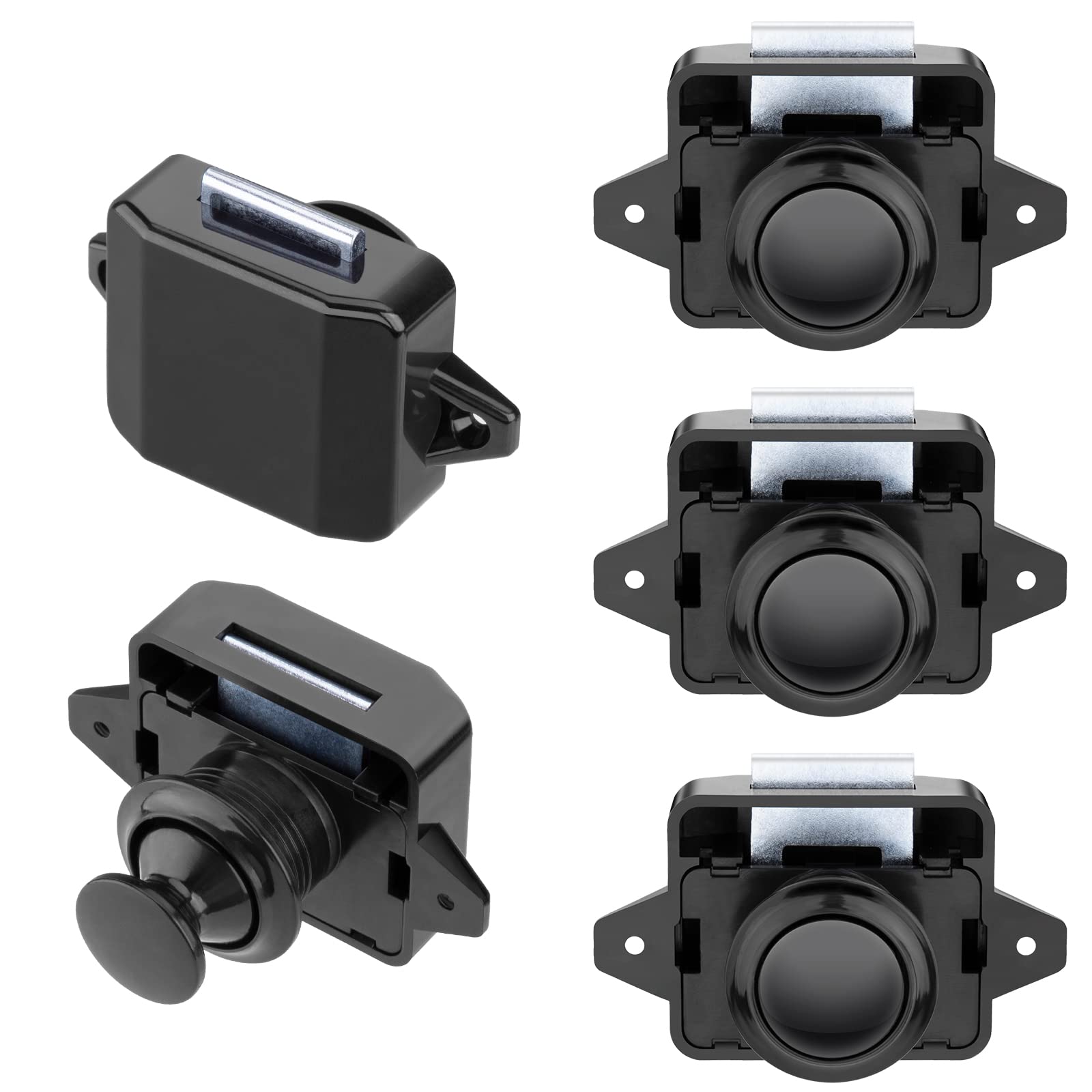 CXQamitao 5 Pack Push Button Latch Cabinet Door Catch Keyless Cupboard Locks for RV Motorhome Camper Caravan Home Yachts,Zinc Alloy&Black