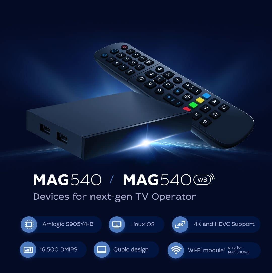 Raxxio MAG540w3 TV Set-Top Box - 4K HDR TV Streaming Device with Amlogic S905Y4 Chipset, 1GB DDR4 RAM, 4GB Flash Memory, Dolby Digital Plus, Linux 4.9, Dual-Band WiFi, USB 2.0, HDMI Cable and Remote