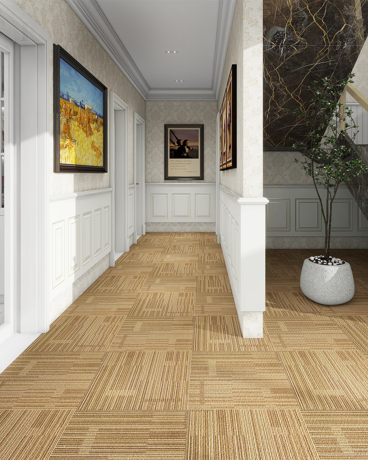 Rehert 12Tiles/32 sq Ft-Carpet Squares, Commercial Carpet Tiles, 0.27" Pile Height, Tiles Carpet, PVC Backing Non-Slip, 20" x 20" Berber (Loop Pile)