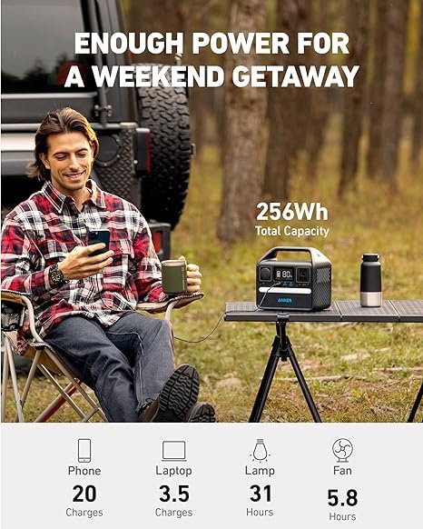 Anker 521 Portable Power Station with LiFePO4 Battery, 256Wh 6-Port PowerHouse, 300W Solar Generator (Solar Panel Optional), 2 AC Outlets, 60W USB-C PD Output, Outdoor Generator
