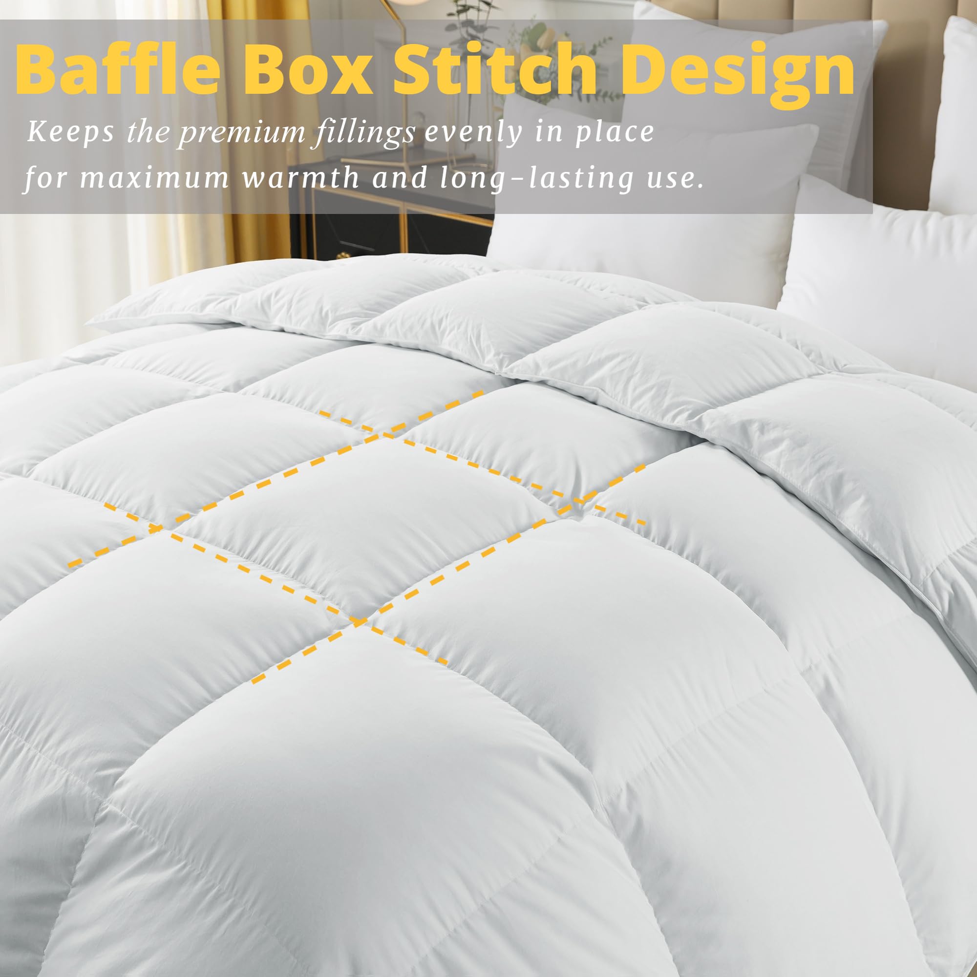 ELNIDO QUEEN® Feather Down Fiber Comforter Twin Size - All Season White Fluffy Duvet Insert - Luxurious Hotel Bedding Comforter with Corner Tabs - Ultra Soft 100% Cotton Cover, 68x90 Inch