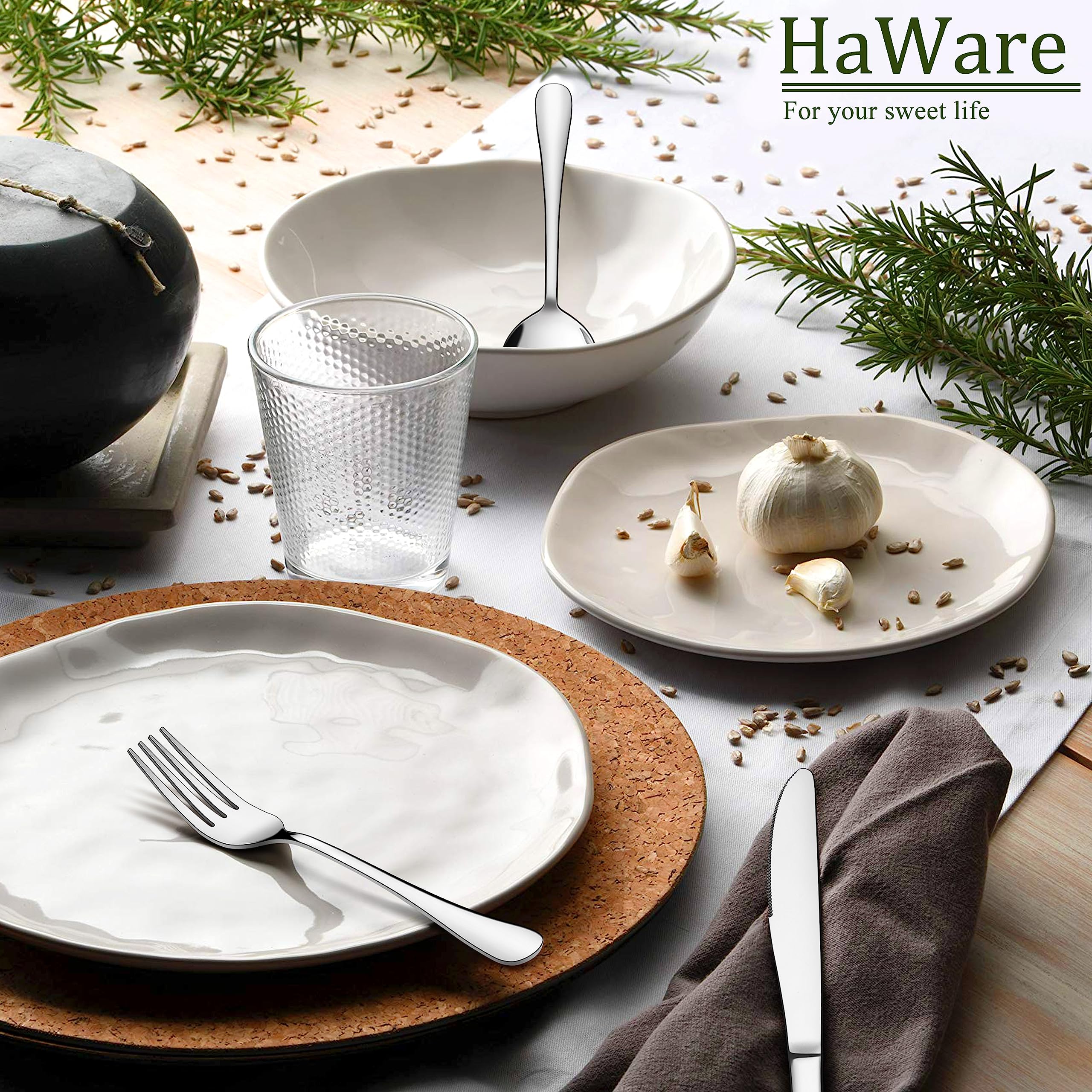 HaWare 40-Piece Silverware Set Service for 8, Stainless Steel Flatware Cutlery Set, Food-Grade Tableware Eating Utensil Set for Home Kitchen, Include Fork Knife Spoon, Mirror Polished, Dishwasher Safe