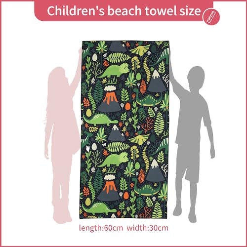 QQP Microfiber Kids Beach Towels & Pouch,60"x30"Lightweight Sand Free Quick Dry Beach Towels for Kids,Personalized Cute Double Sided Patterns Travel Towels for Boys & Girls(Dinosaur)