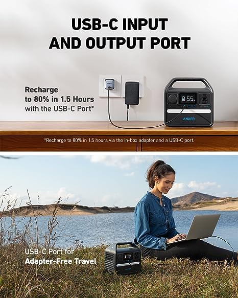 Anker 521 Portable Power Station with LiFePO4 Battery, 256Wh 6-Port PowerHouse, 300W Solar Generator (Solar Panel Optional), 2 AC Outlets, 60W USB-C PD Output, Outdoor Generator