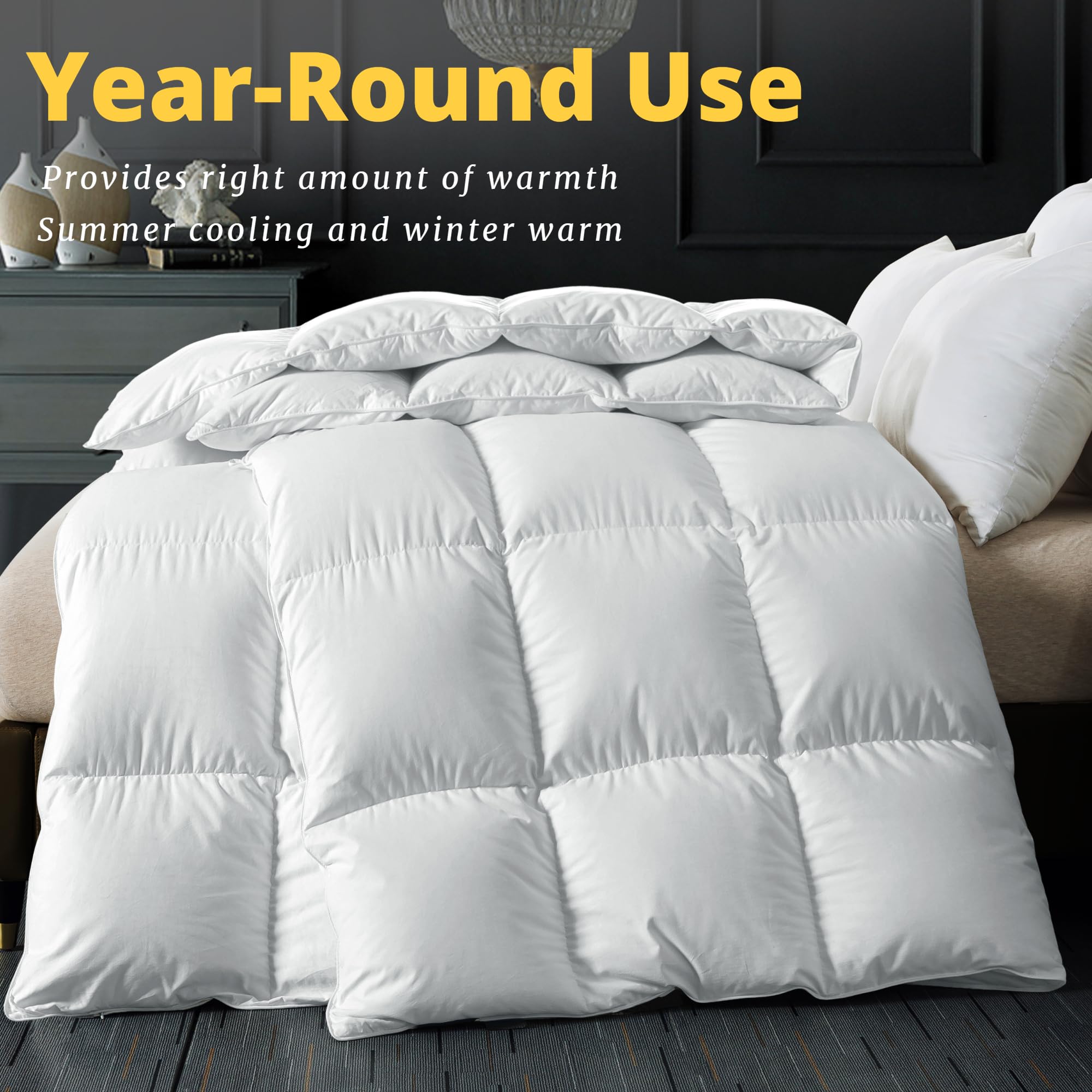 ELNIDO QUEEN® Feather Down Fiber Comforter Twin Size - All Season White Fluffy Duvet Insert - Luxurious Hotel Bedding Comforter with Corner Tabs - Ultra Soft 100% Cotton Cover, 68x90 Inch