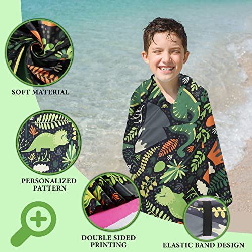 QQP Microfiber Kids Beach Towels & Pouch,60"x30"Lightweight Sand Free Quick Dry Beach Towels for Kids,Personalized Cute Double Sided Patterns Travel Towels for Boys & Girls(Dinosaur)