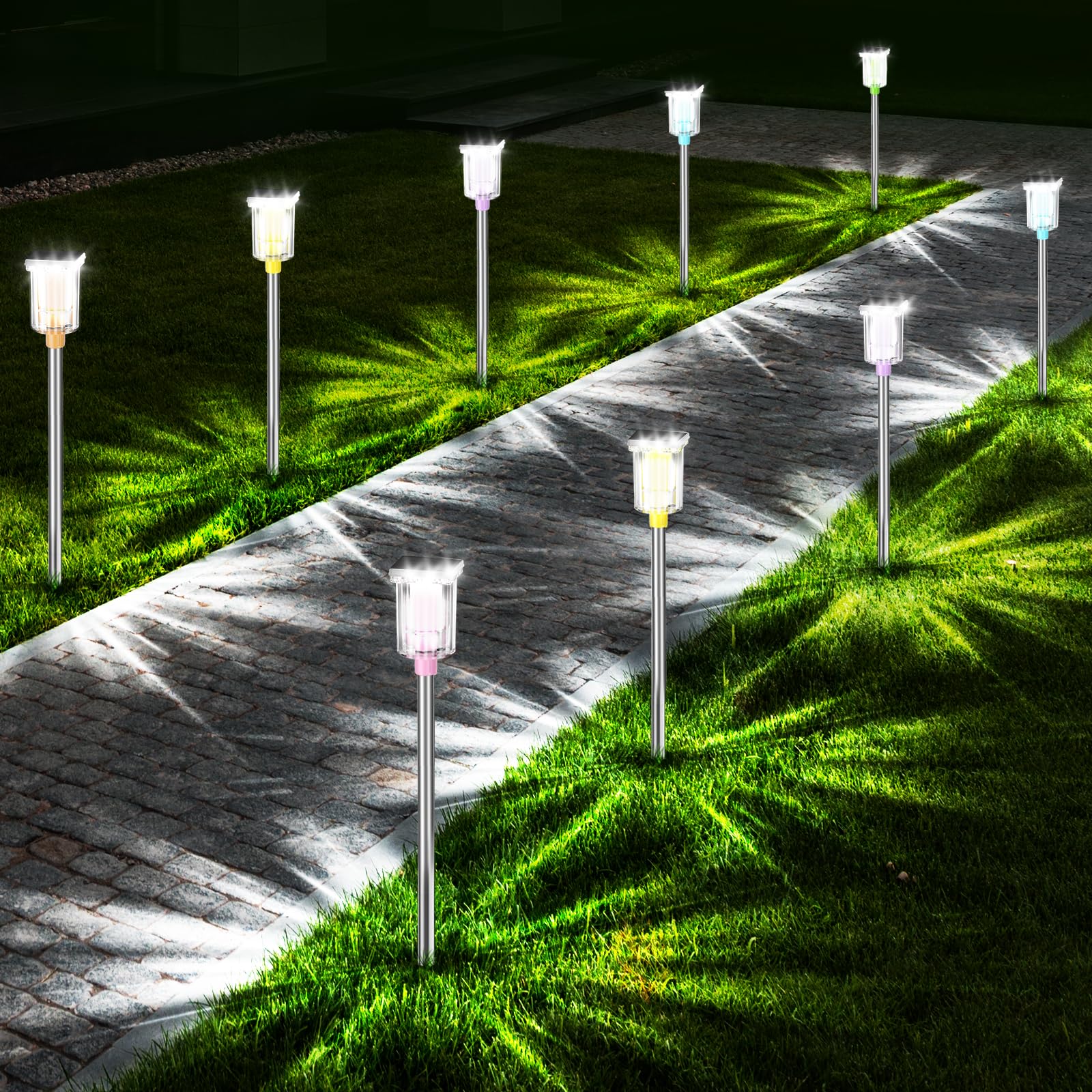 ALFIOT Solar Garden Lights, Pathway Lights Outdoor Waterproof and Ultra-Bright LED Landscape Lighting, Solar-Powered Illumination Decorative Firefly Lights(6 Pack)… (PW-L-002-A)