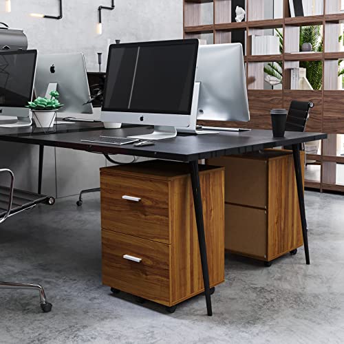 Maxtown 2 Drawer Mobile File Cabinet, Mobile lateral File Cabinet with Storage, Wood Filing Cabinet Under Desk, Printer Stand with Rolling, Teak
