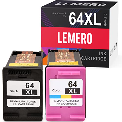 LEMERO Remanufactured 64 Ink Cartridge Replacement for HP 64XL 64 XL Combo Pack for Envy Photo 7855 7155 7858 7800 6255 6230 7820 Printer (Black and Color, 2 Pack) 64XL Tango Ink Cartridges