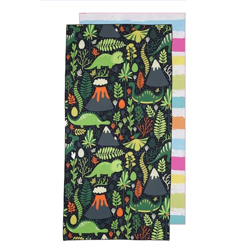 QQP Microfiber Kids Beach Towels & Pouch,60"x30"Lightweight Sand Free Quick Dry Beach Towels for Kids,Personalized Cute Double Sided Patterns Travel Towels for Boys & Girls(Dinosaur)