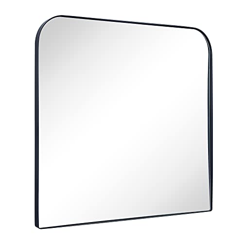 EGHOME 30x34'' Black Arched Mantel Mirror Arch Rounded Corner Mirror for Bathroom, Living Room or Powder Room
