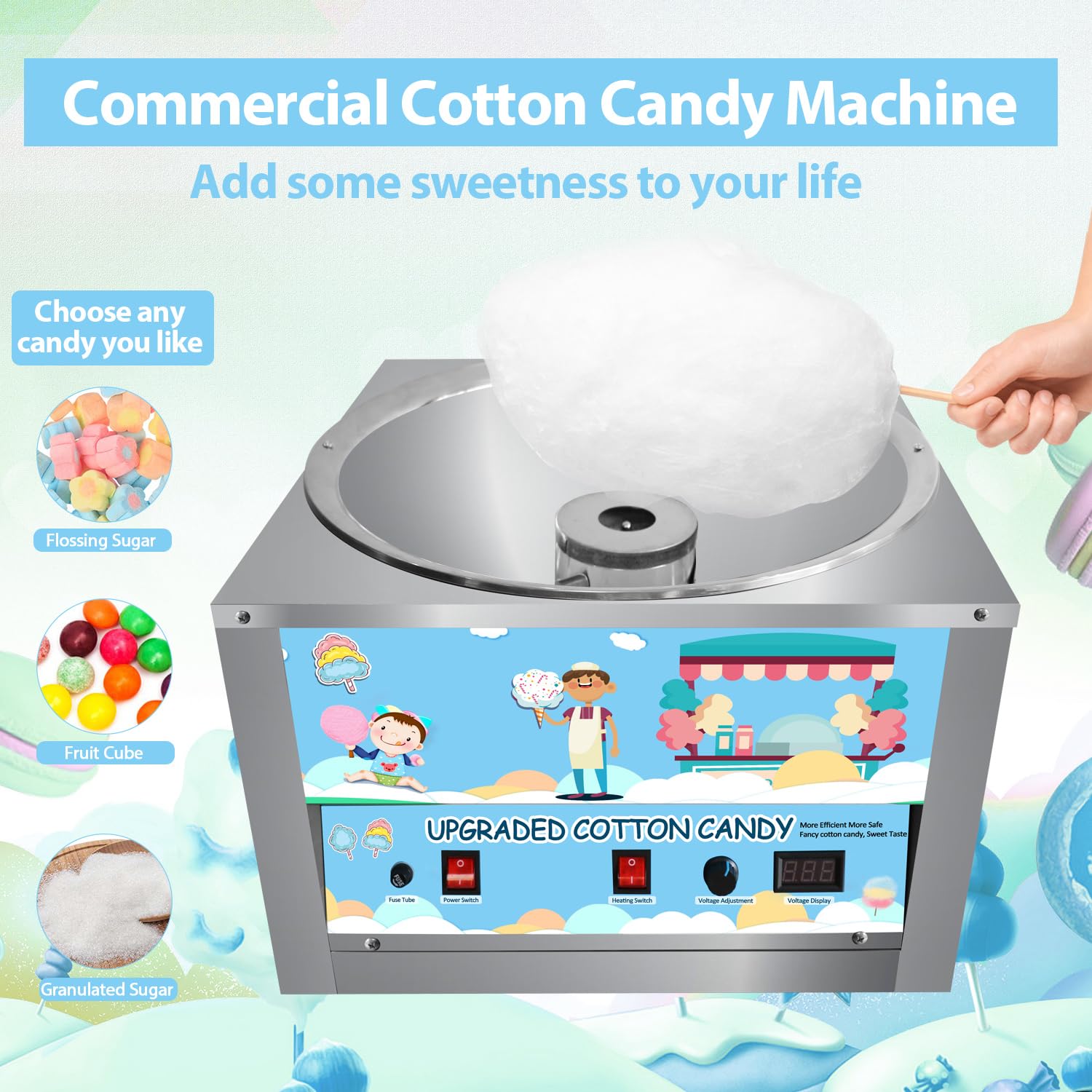 ExGizmo Commercial Cotton Candy Machine,1200W Electric Cotton Candy Machine,Stainless Steel Sweet Sugar Candy Floss Maker for Family Party or Carnivals Festivals