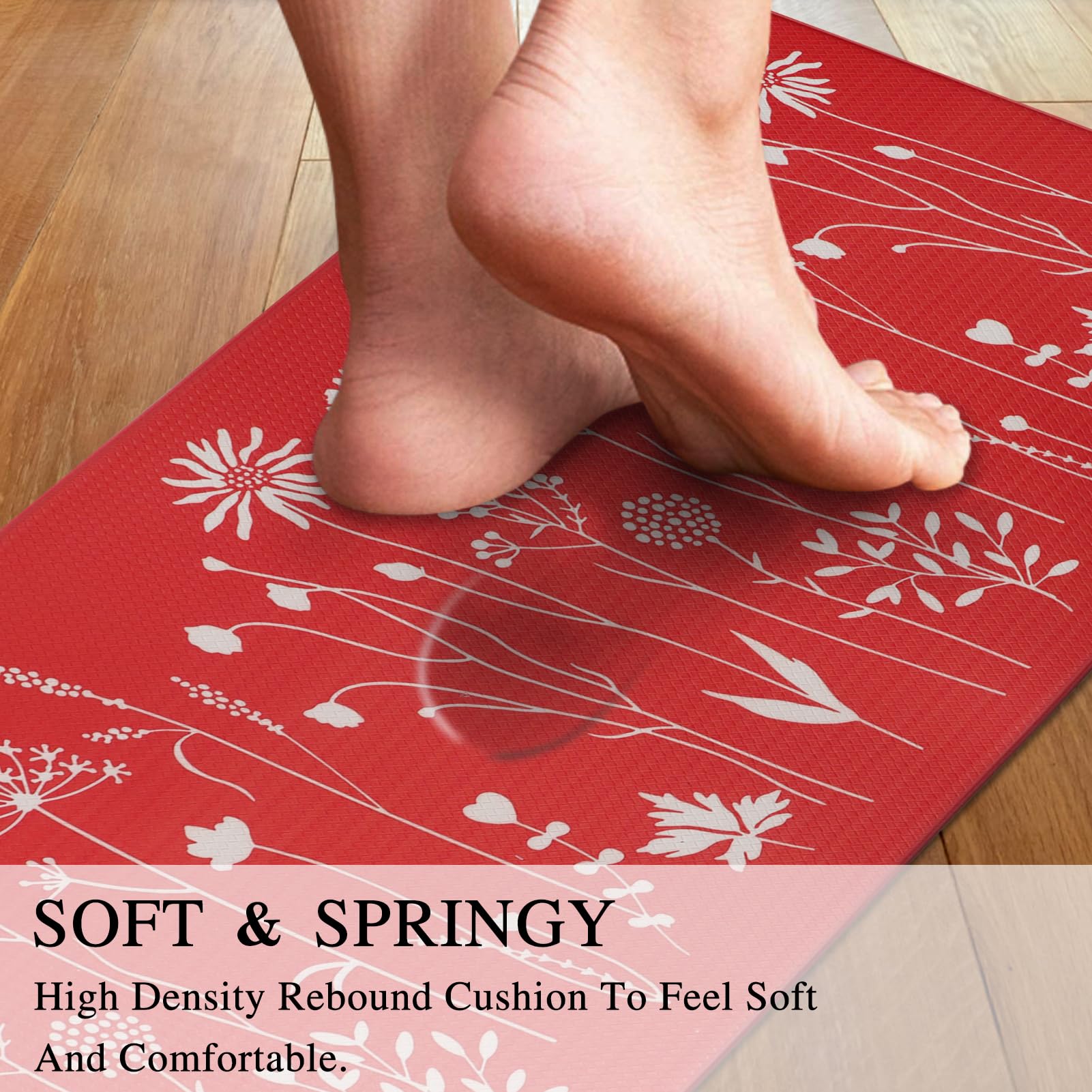 Rempry Kitchen Rug Anti Fatigue, Non Skid Cushioned Comfort Standing Kitchen Mat Waterproof and Oil Proof Floor Runner Mat, Easy to Clean, 17"x59", Red