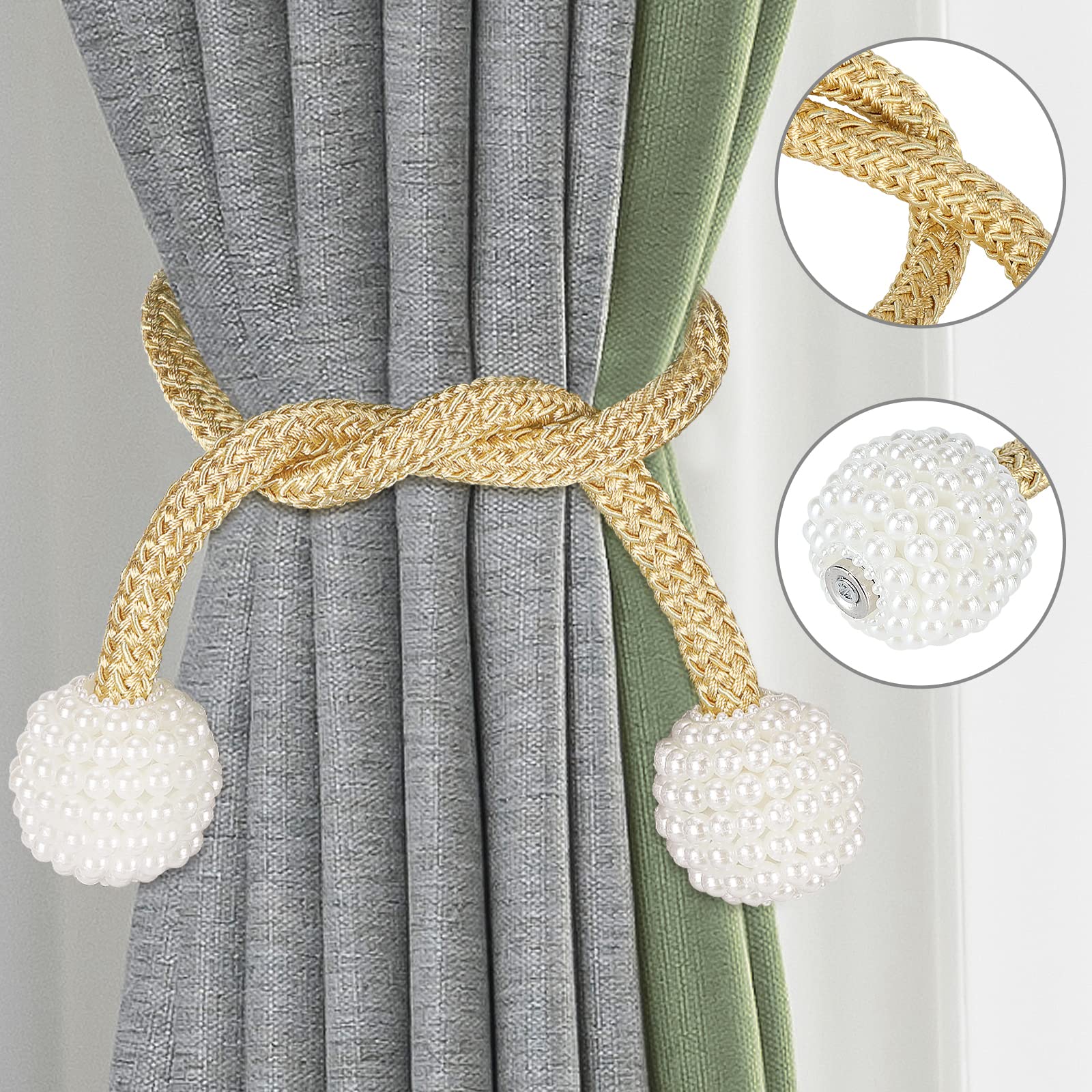 8 Pack Magnetic Curtain Tie Backs with Pearls,Modern Curtain Holdbacks Strap,Decoration for Kindergarten,Outside and Inside Drapes
