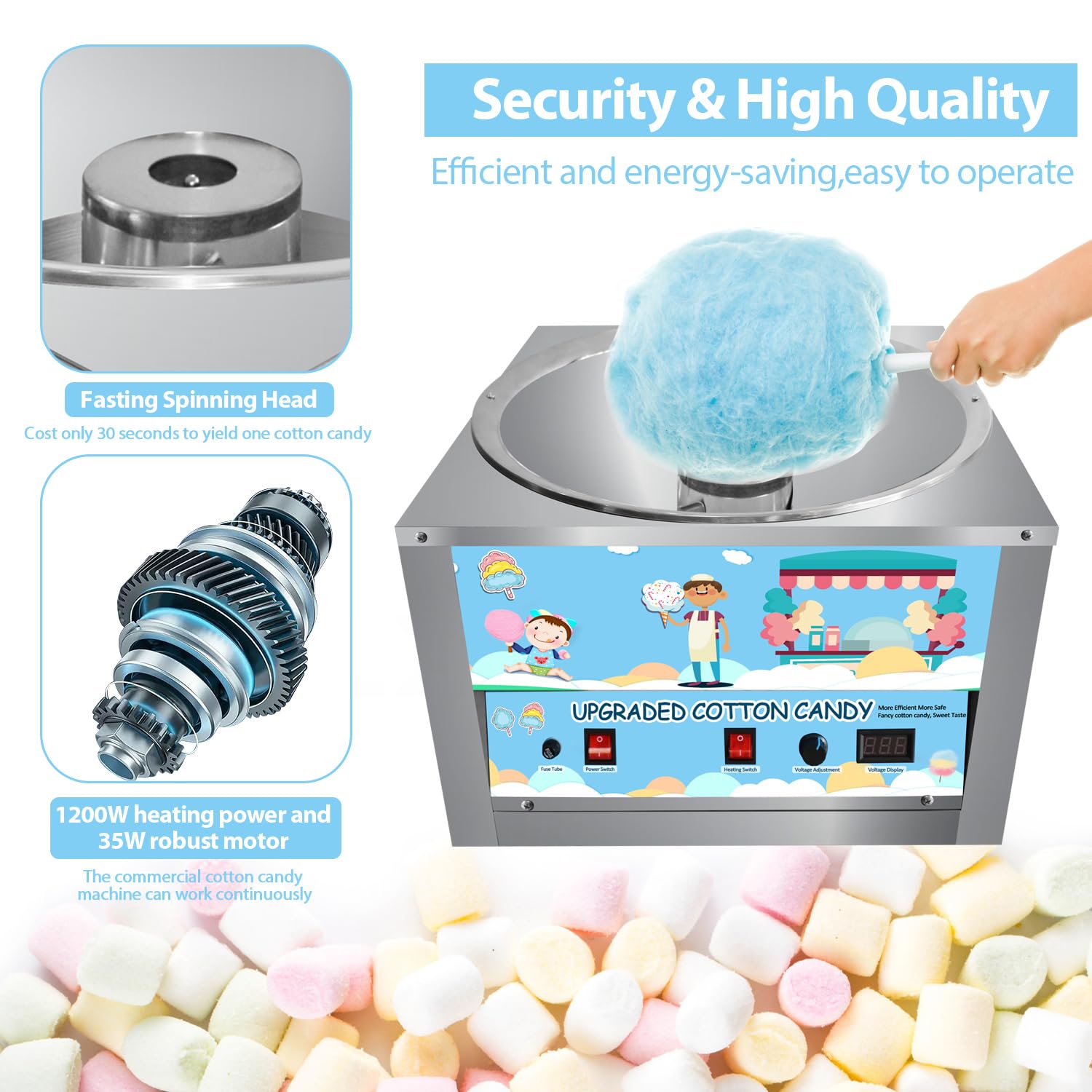 ExGizmo Commercial Cotton Candy Machine,1200W Electric Cotton Candy Machine,Stainless Steel Sweet Sugar Candy Floss Maker for Family Party or Carnivals Festivals
