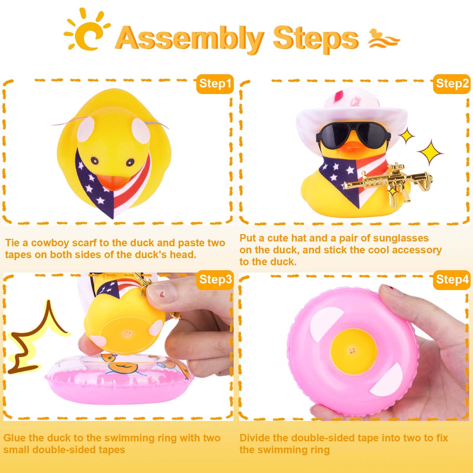 MuMyer Cowboy Duck Car Dashboard Decorations Rubber Duck Car Ornaments with Cool Accessories Mini Swim Ring Sun Hat Sunglasses Scarf or Necklace for Dashboard Decoration