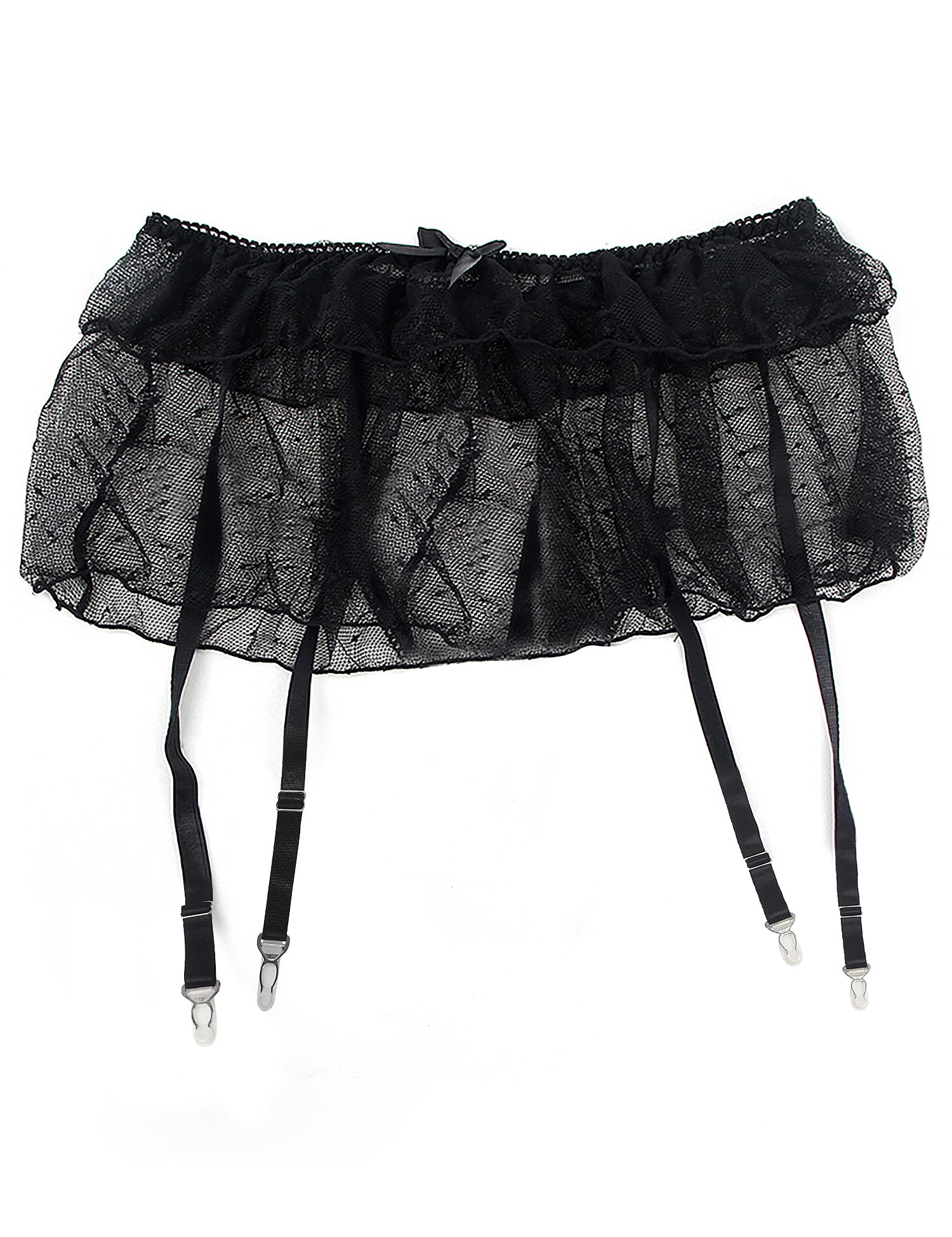 ohmydear Women Lace Mesh Garter Belts Plus Size Suspender Belt Garter Skirt for Thigh Highs Stockings Black XL-2XL