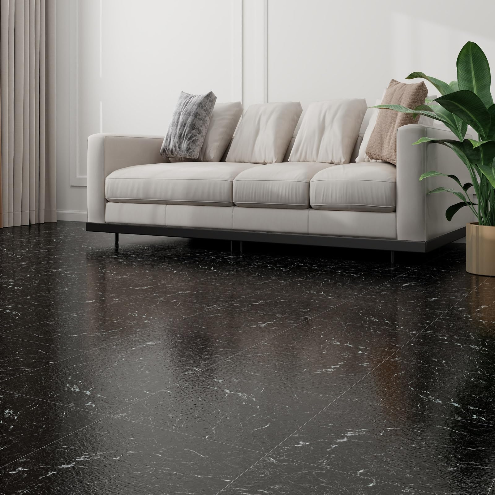 Mysflosy Peel and Stick Floor Tiles, Self Adhesive Waterproof Vinyl Flooring, 12''x12'' Dark Jade Black DIY Floor Sticker for Kitchen, Bathrooms & Bedroom, 1.5mm Thickness, 20 Tiles