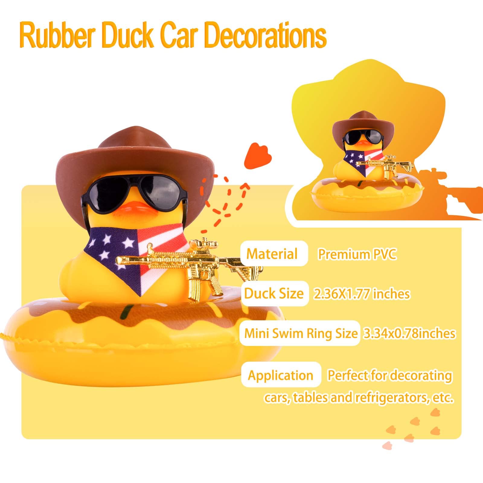 MuMyer Cowboy Duck Car Dashboard Decorations Rubber Duck Car Ornaments with Cool Accessories Mini Swim Ring Sun Hat Sunglasses Scarf or Necklace for Dashboard Decoration
