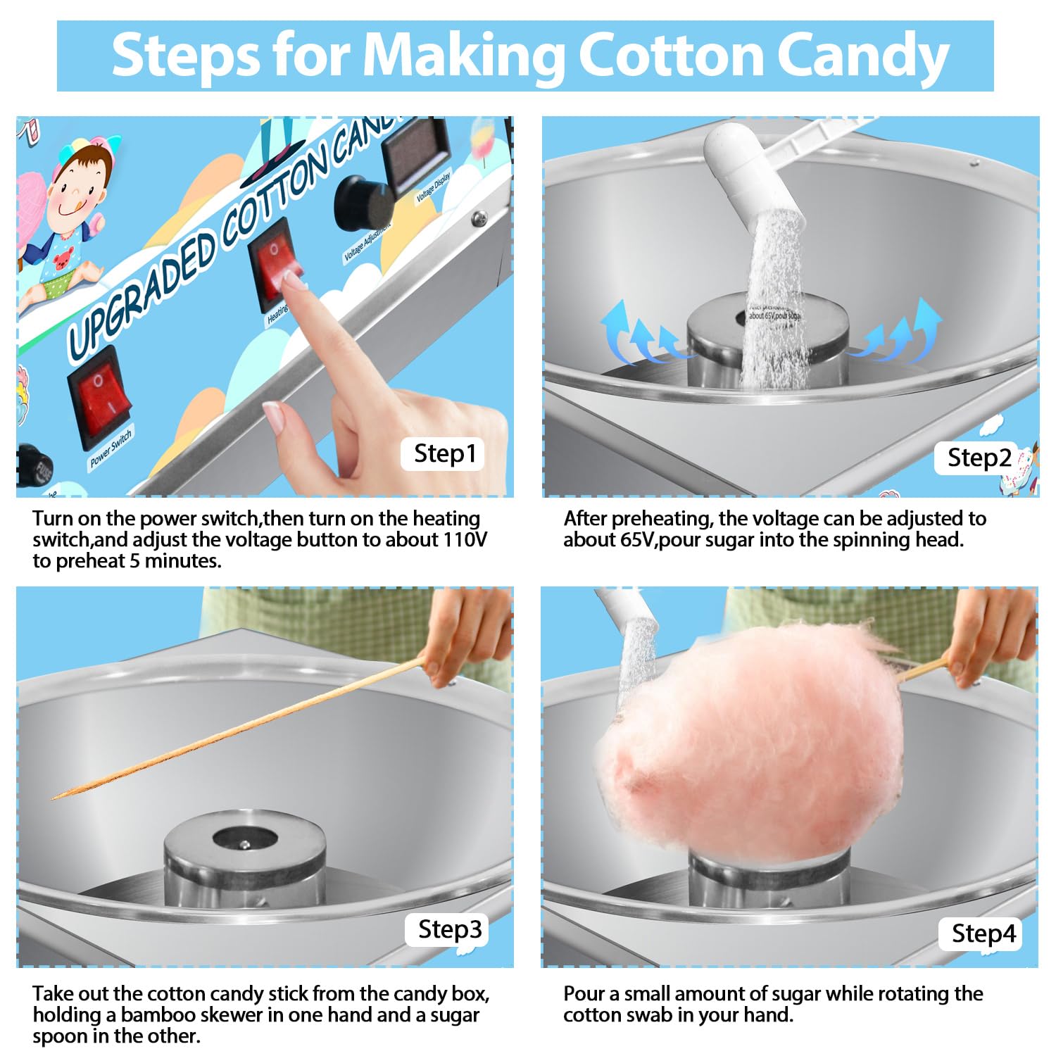 ExGizmo Commercial Cotton Candy Machine,1200W Electric Cotton Candy Machine,Stainless Steel Sweet Sugar Candy Floss Maker for Family Party or Carnivals Festivals