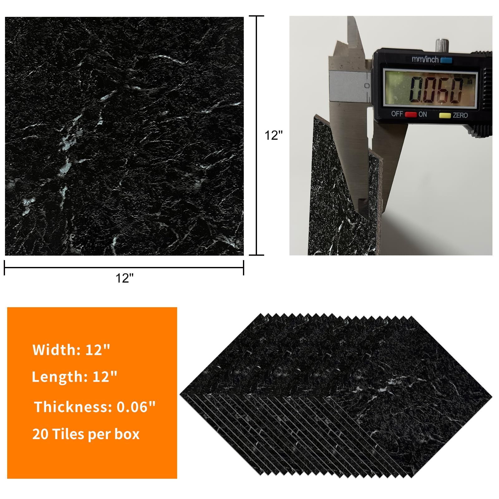 Mysflosy Peel and Stick Floor Tiles, Self Adhesive Waterproof Vinyl Flooring, 12''x12'' Dark Jade Black DIY Floor Sticker for Kitchen, Bathrooms & Bedroom, 1.5mm Thickness, 20 Tiles