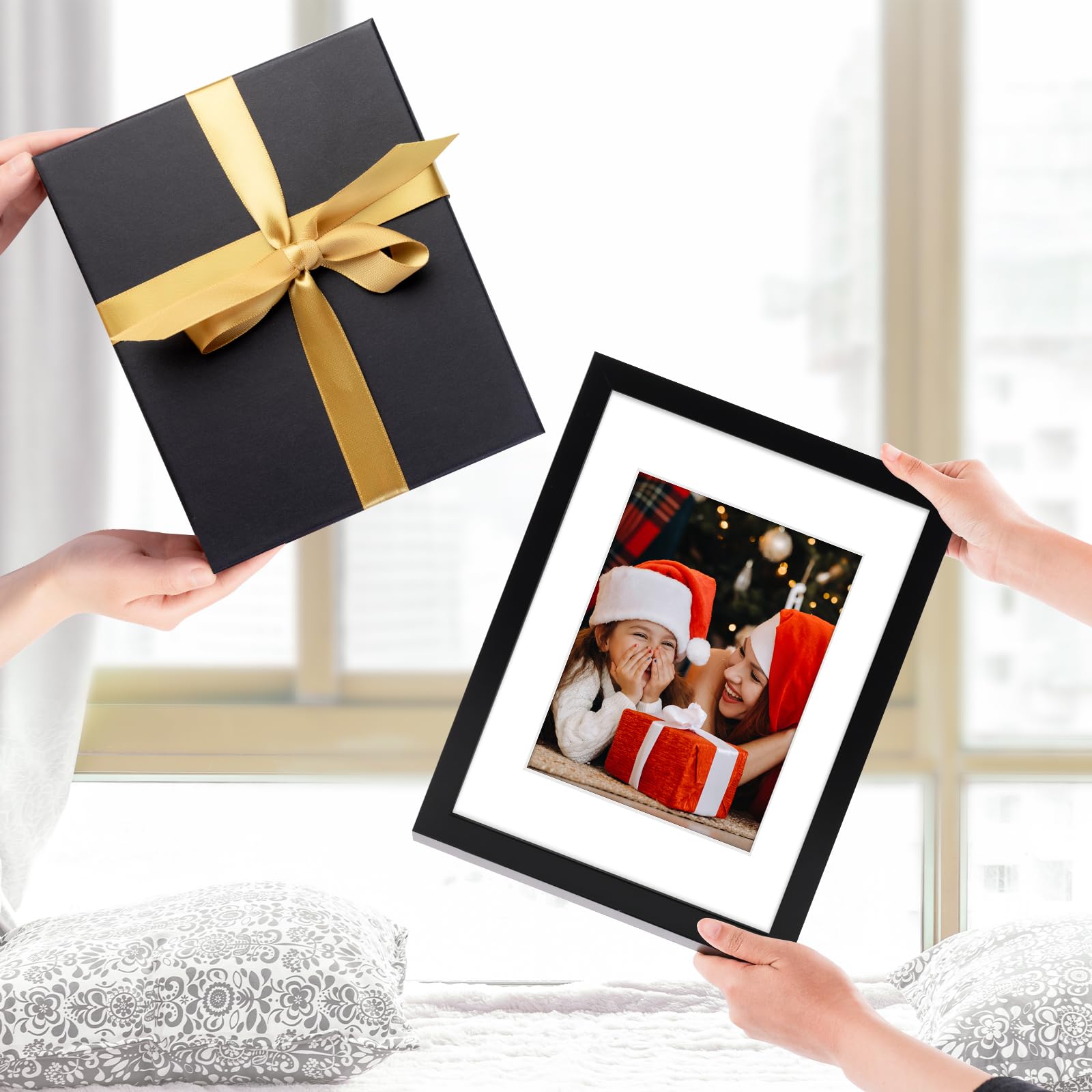 Golden State Art, 9x12 Picture Frame - Black Solid Wood With Tempered Glass - Display Pictures 6X8 with Mat or 9X12 Without Mat - Wall Hanging Photo Frame, 1 Pack