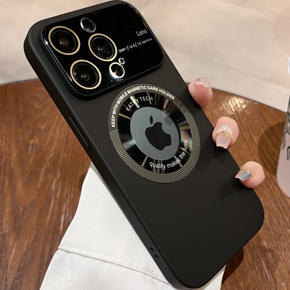 Magnetic For IPhone 14 Pro Max Case Logo View, Window Glass Lens Camera Protector ,Compatible with Magsafe, Women Men Shockproof Cases for IPhone 14Pro Max Hard Slim Matte Cover 6.7 inch (Black)
