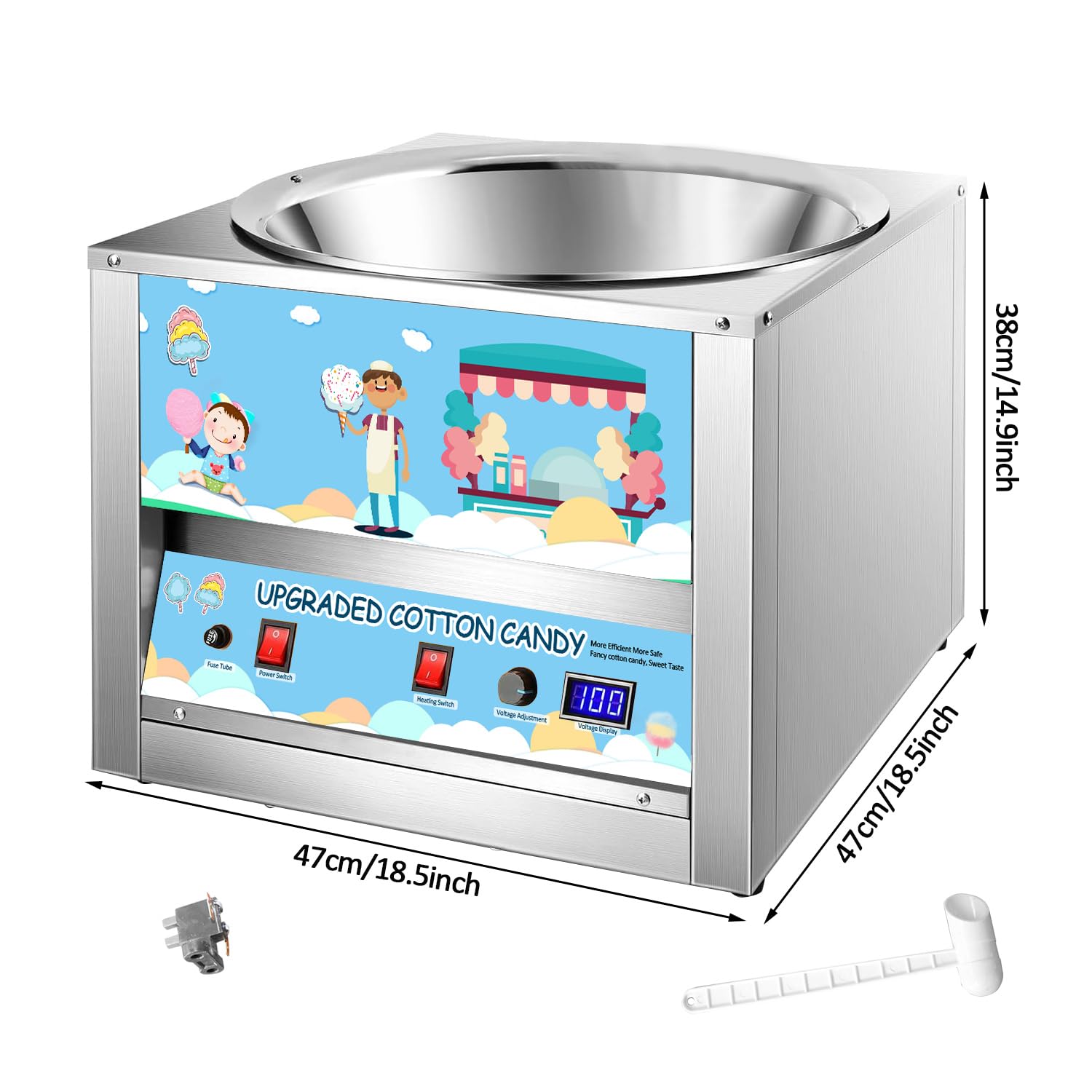 ExGizmo Commercial Cotton Candy Machine,1200W Electric Cotton Candy Machine,Stainless Steel Sweet Sugar Candy Floss Maker for Family Party or Carnivals Festivals