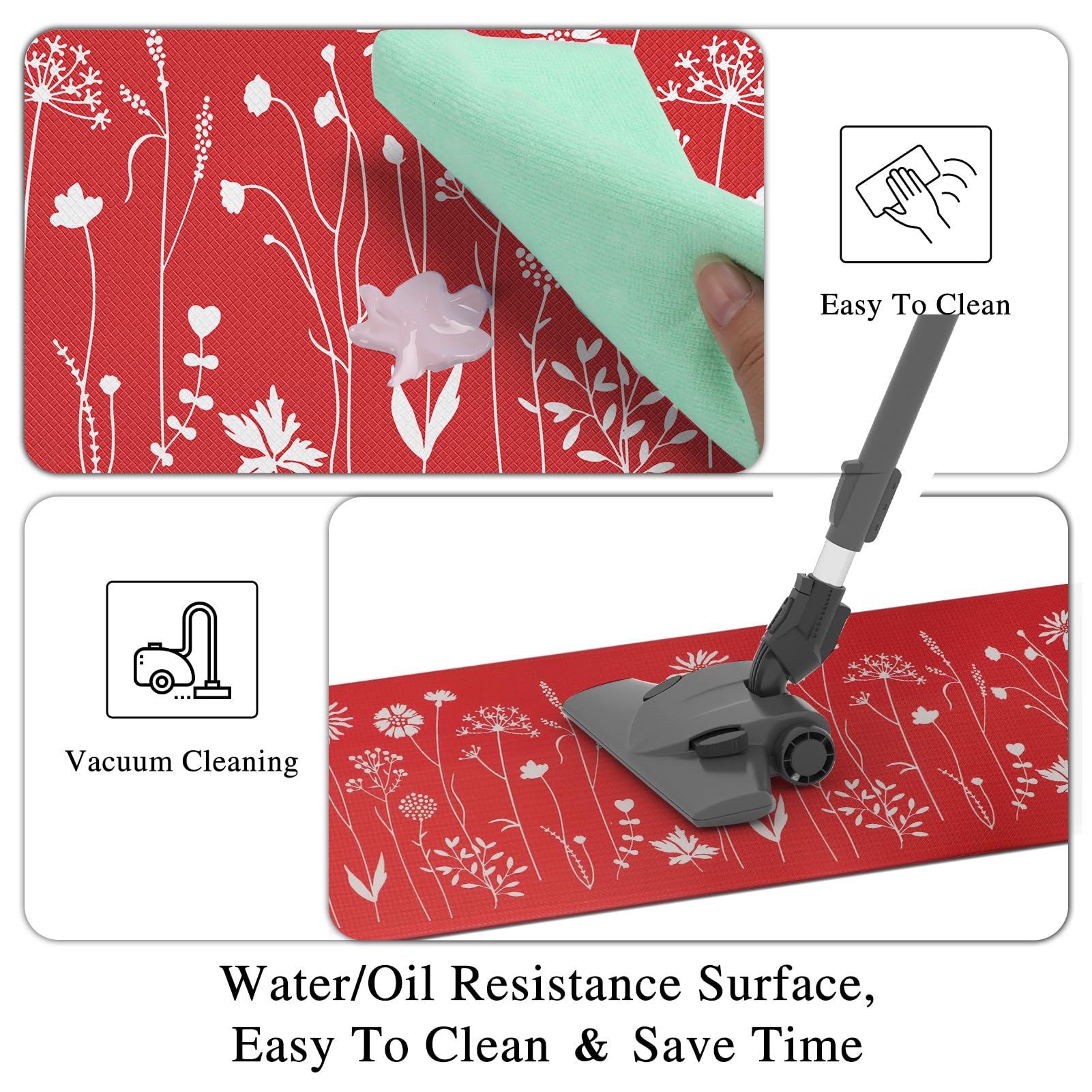 Rempry Kitchen Rug Anti Fatigue, Non Skid Cushioned Comfort Standing Kitchen Mat Waterproof and Oil Proof Floor Runner Mat, Easy to Clean, 17"x59", Red