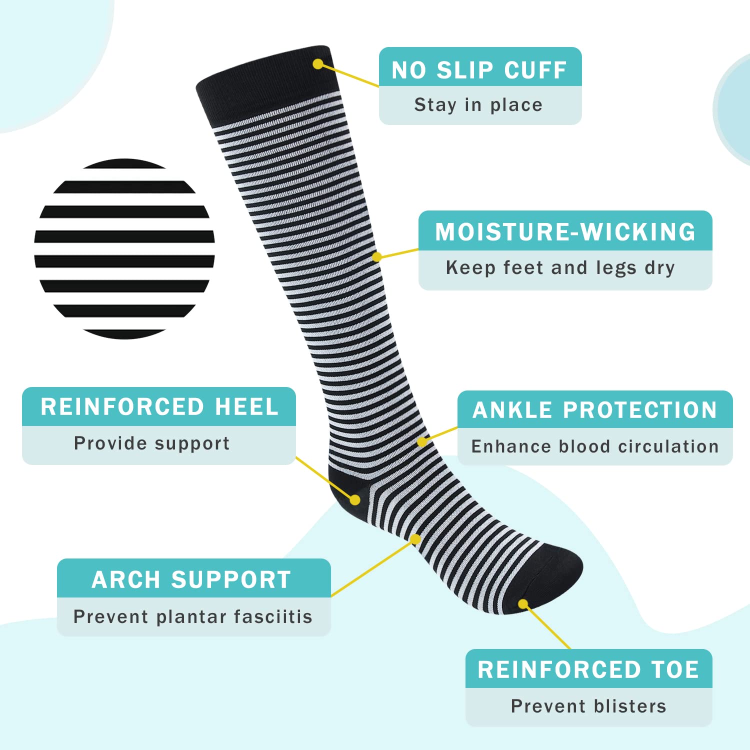 Compression Socks for Women & Men 20-30mmgh Knee High Socks for Running Nurse Travel 4-Pairs Striped Polka Dot