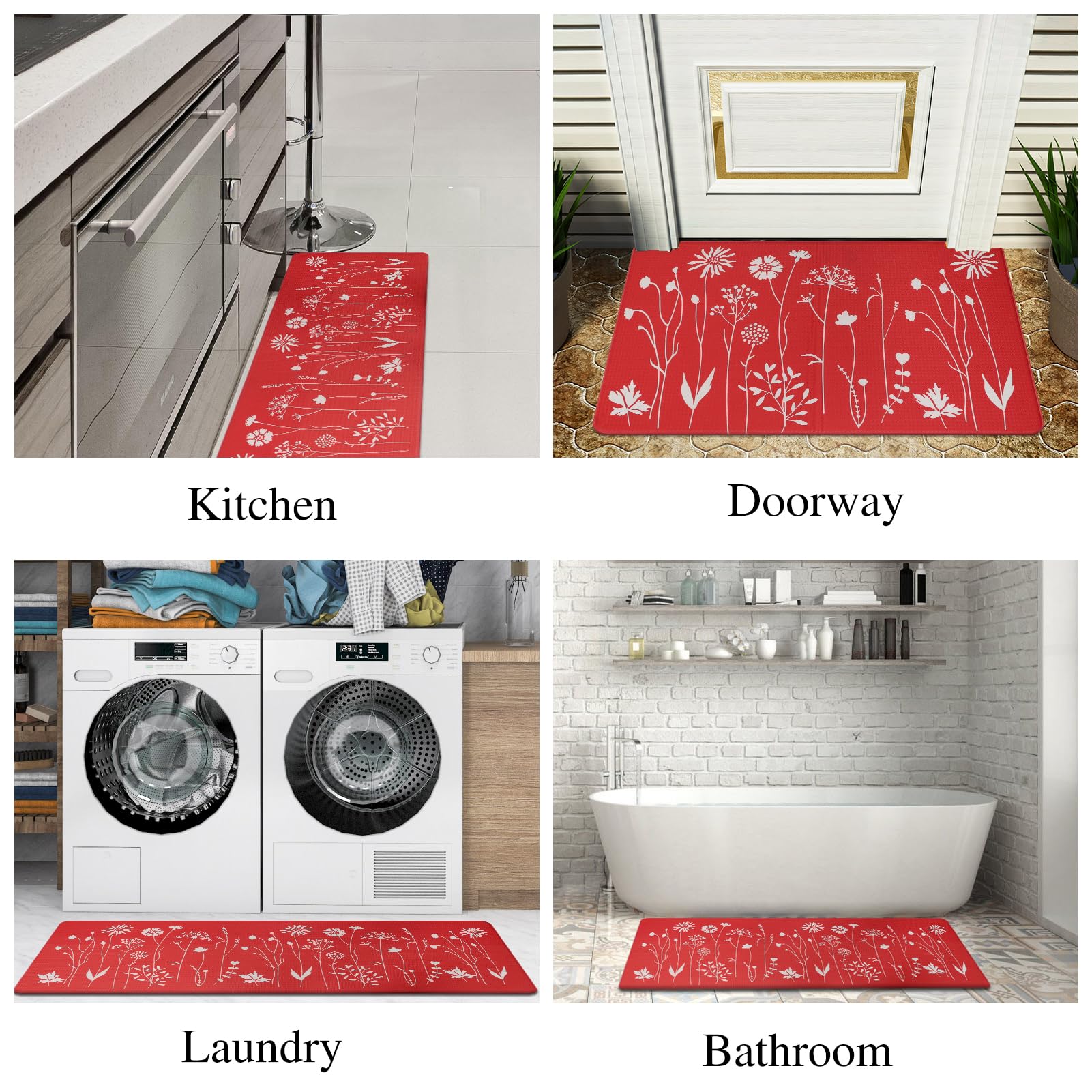 Rempry Kitchen Rug Anti Fatigue, Non Skid Cushioned Comfort Standing Kitchen Mat Waterproof and Oil Proof Floor Runner Mat, Easy to Clean, 17"x59", Red