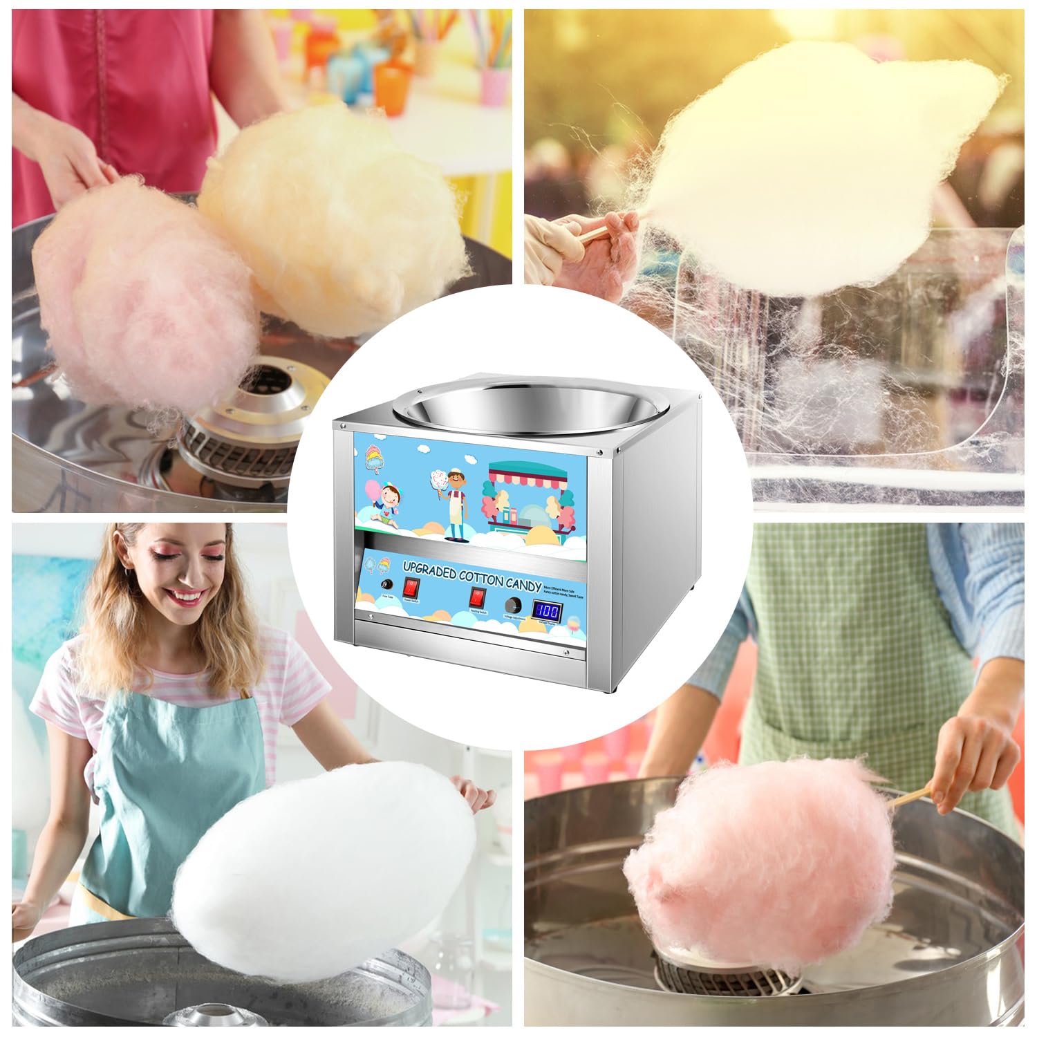 ExGizmo Commercial Cotton Candy Machine,1200W Electric Cotton Candy Machine,Stainless Steel Sweet Sugar Candy Floss Maker for Family Party or Carnivals Festivals